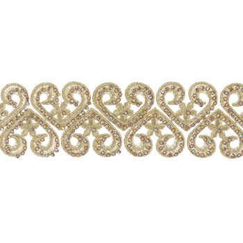 Gold Embroidery & Rhinestone Hearts Trim | Hobby Lobby | 2292399