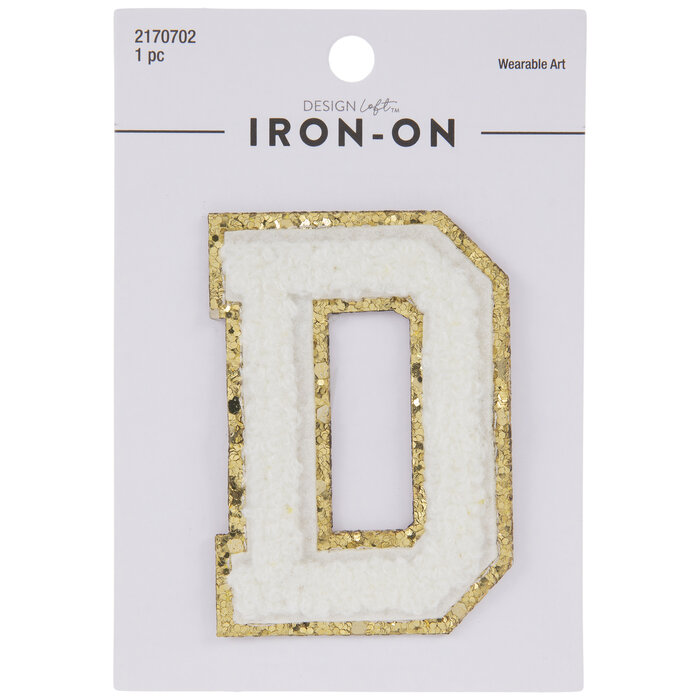 White & Gold Letter Iron-On Applique D - 2 1/2" | Hobby Lobby | 2170702