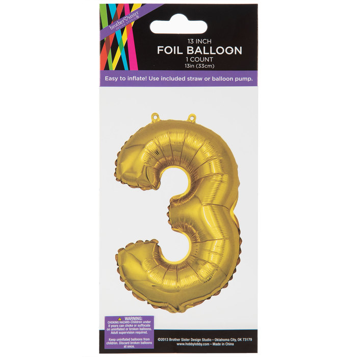 Gold Foil Number Balloon - 3 | Hobby Lobby | 1593987