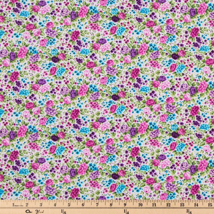 Purple & Turquoise Floral Cotton Calico Fabric | Hobby Lobby | 1563428
