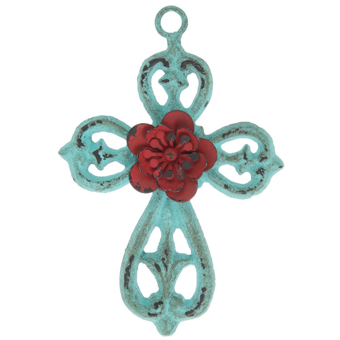 Turquoise & Red Flower Metal Wall Cross | Hobby Lobby | 897223